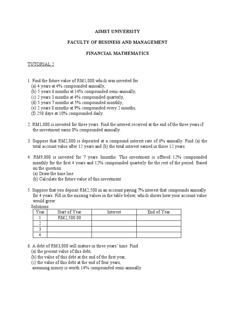 Tutorial 2 Fin Maths | PDF | Interest | Present Value