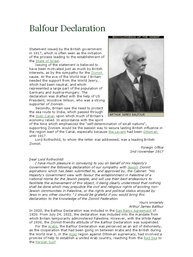 Balfour Declaration | PDF | Mandatory Palestine | Jewish Nationalism