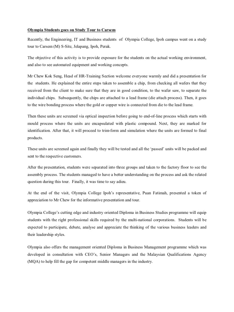 PR-Carsem Study Tour Report | PDF | Diploma | Academic Degree