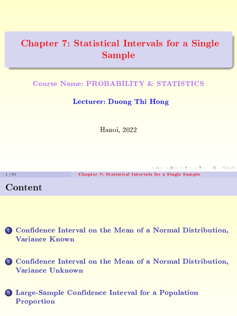 Chapter 7. Statistical Intervals For A Single Sample | PDF | Confidence Interval | Standard ...
