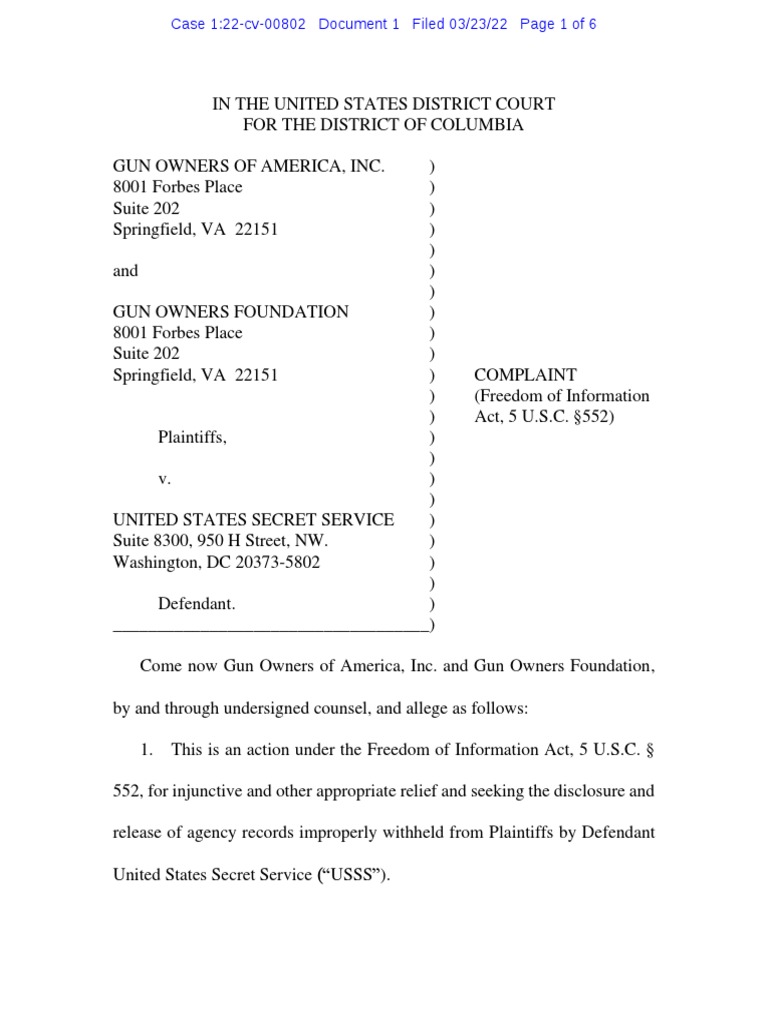 FOIA Complaint - United States Secret Service | PDF | Freedom Of ...