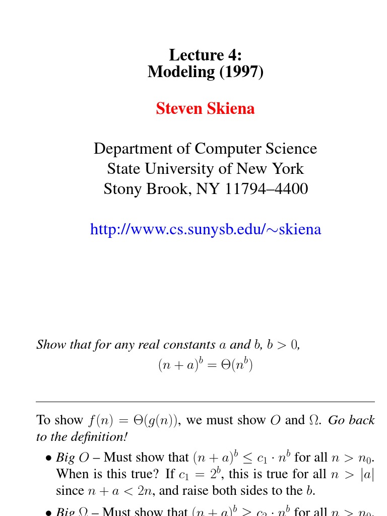 Modeling (1997) : Steven Skiena | PDF | Time Complexity | Algorithms