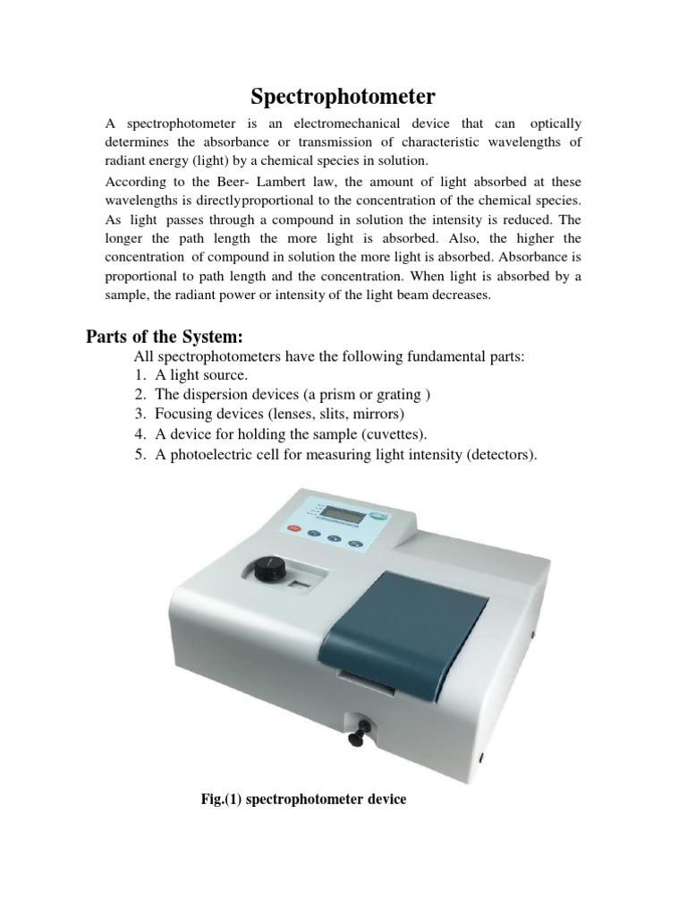 Spectrophotometer: Parts of The System | PDF | Spectrophotometry ...