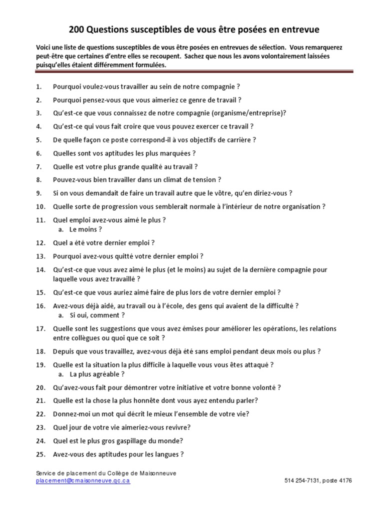 200 Questions Entrevues | PDF | Évolution de carrière