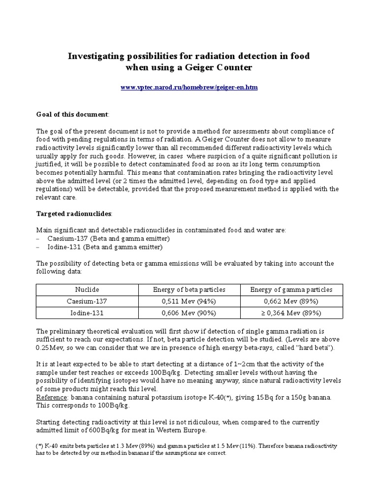 Investigating Possibilities For Radiation Detection in Food | PDF ...
