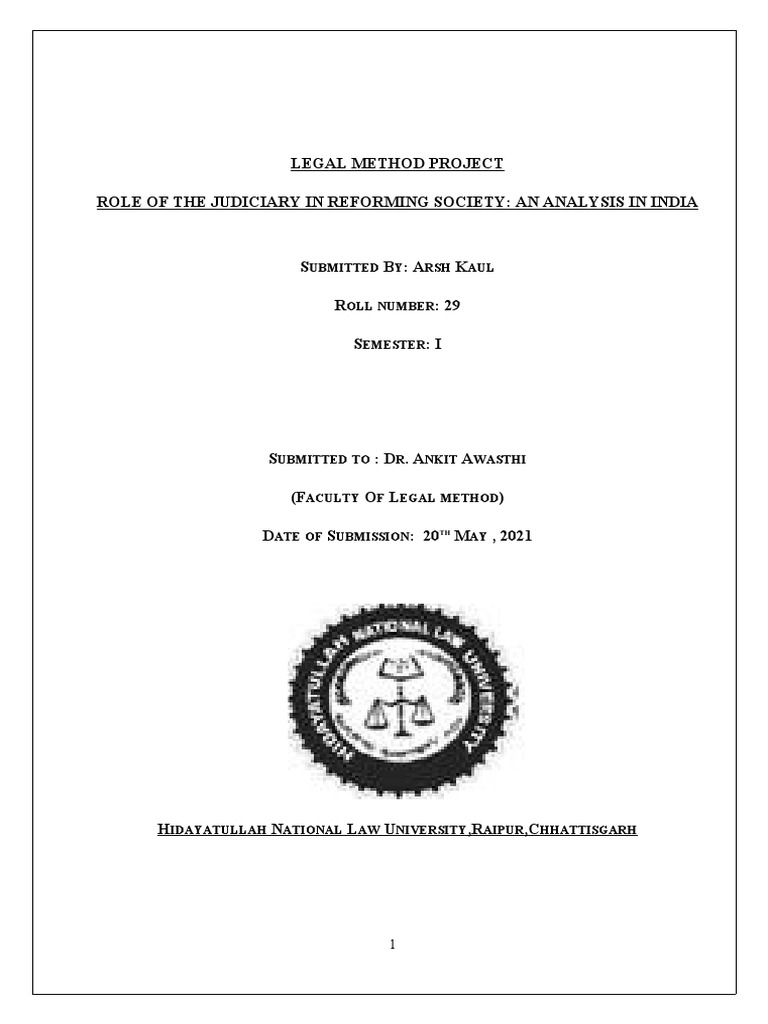 Legal Method Project Role of The Judiciary in Reforming Society: An ...