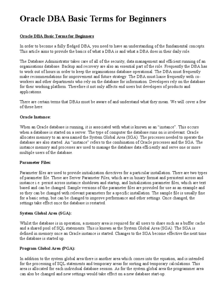 Oracle Dba For Beginners Pdf Database Index Databases