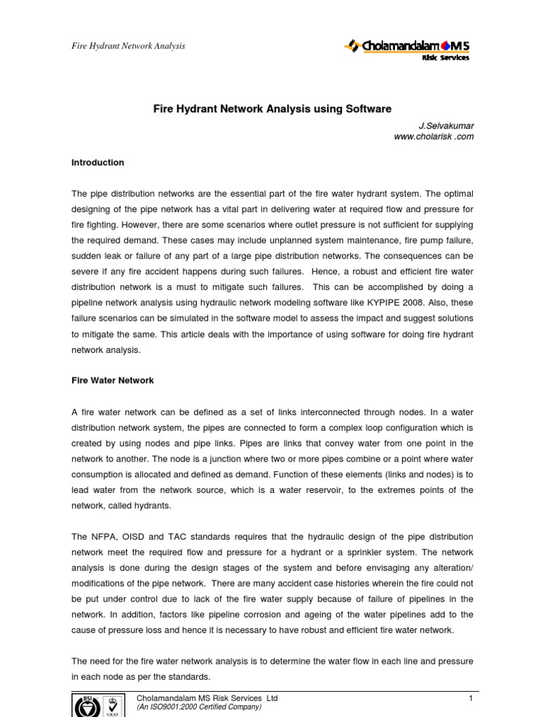 Fire Hydrant Network Hydraulic Analysis | PDF | Fluid Dynamics | Pipe ...