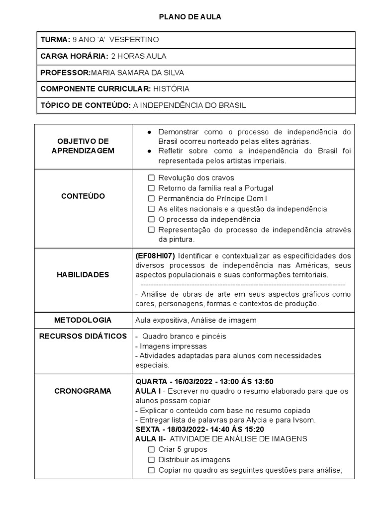 Planos de Aula de História 9° Ano | PDF