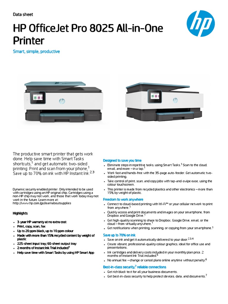 HP Officejet Pro 8025 All-In-One HP Officejet Pro 8025 All-In-One ...