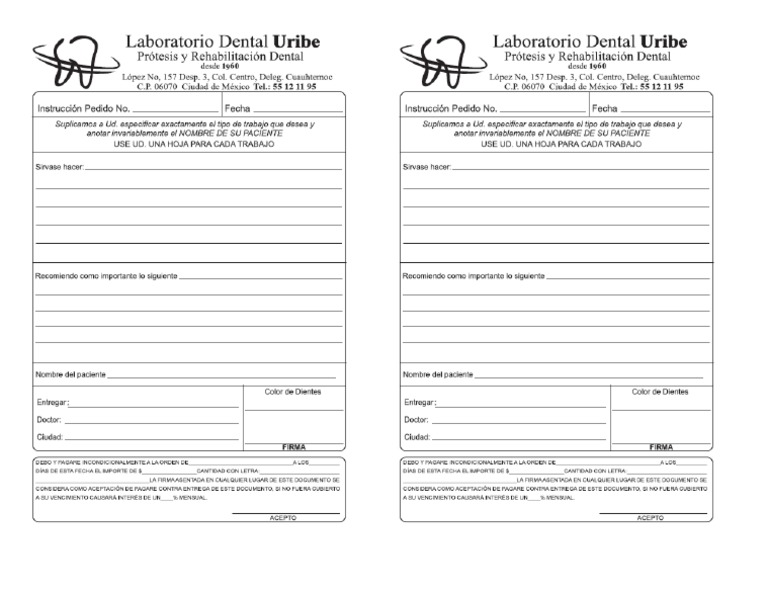 Formato de Orden de Trabajo Uso Dental | PDF
