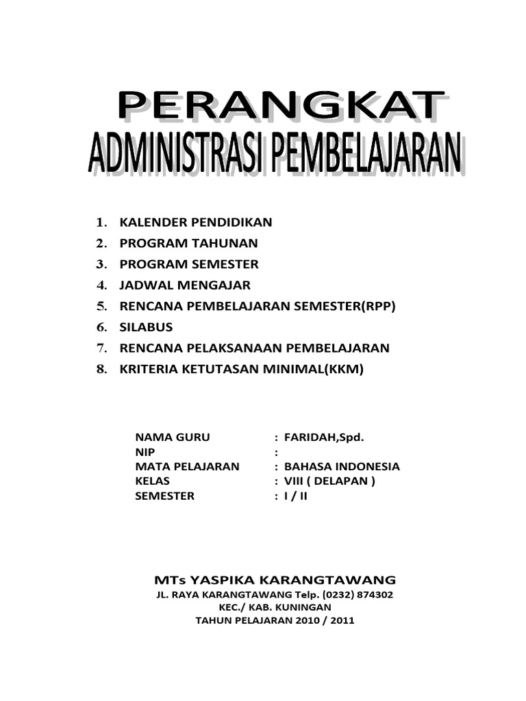 Cover Administrasi Pembelajaran | PDF