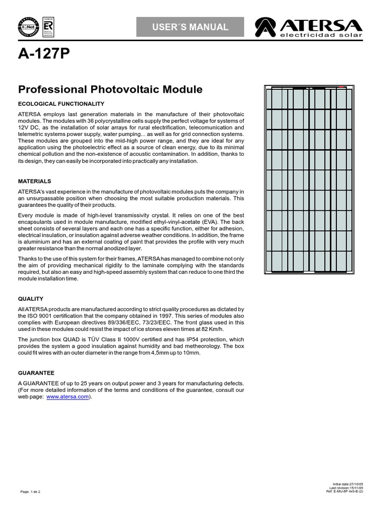 Professional Photovoltaic Module: Manual de Usuario User S Manual | PDF ...