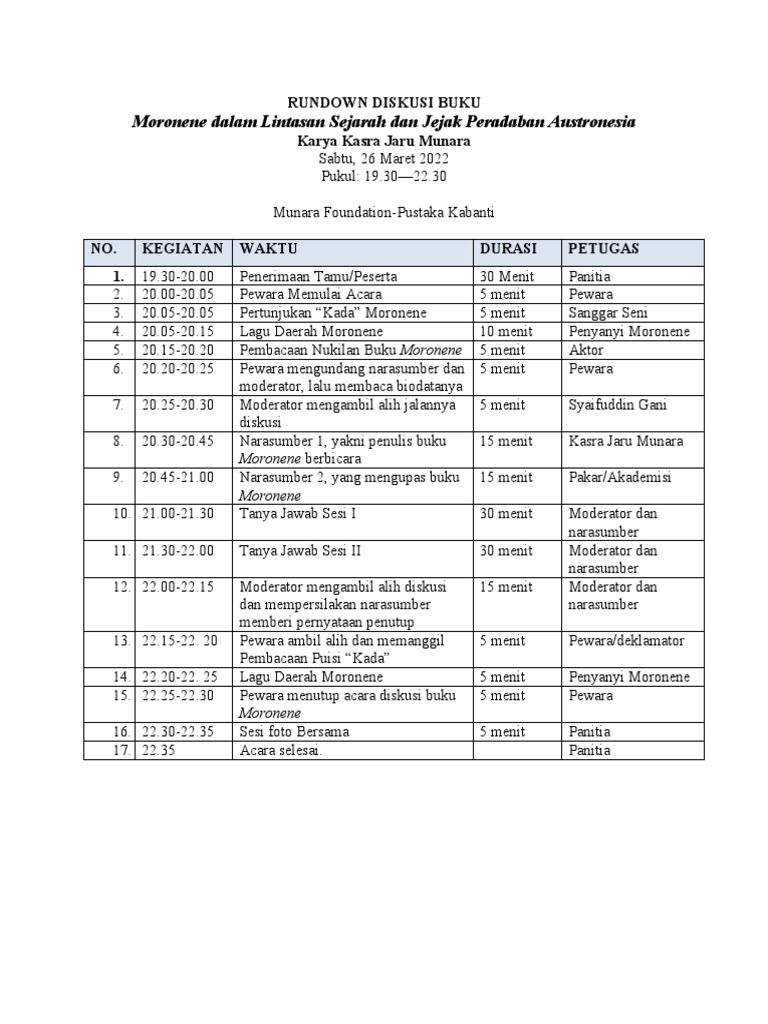 Rundown Diskusi Buku | PDF