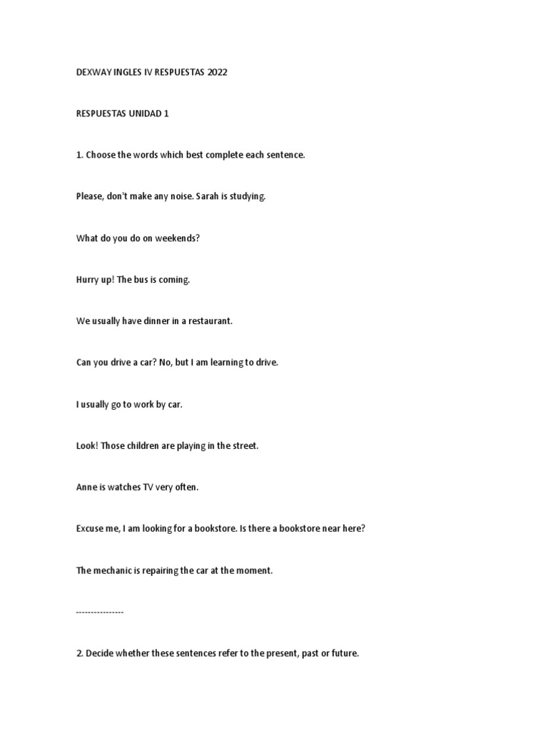 Dexway Ingles IV Respuestas Todos Las Unidades 2022 | PDF