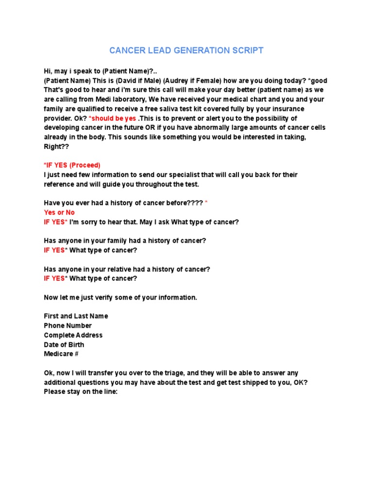 Cancer Lead Generation Script | PDF | Cancer | Medicare (United States)