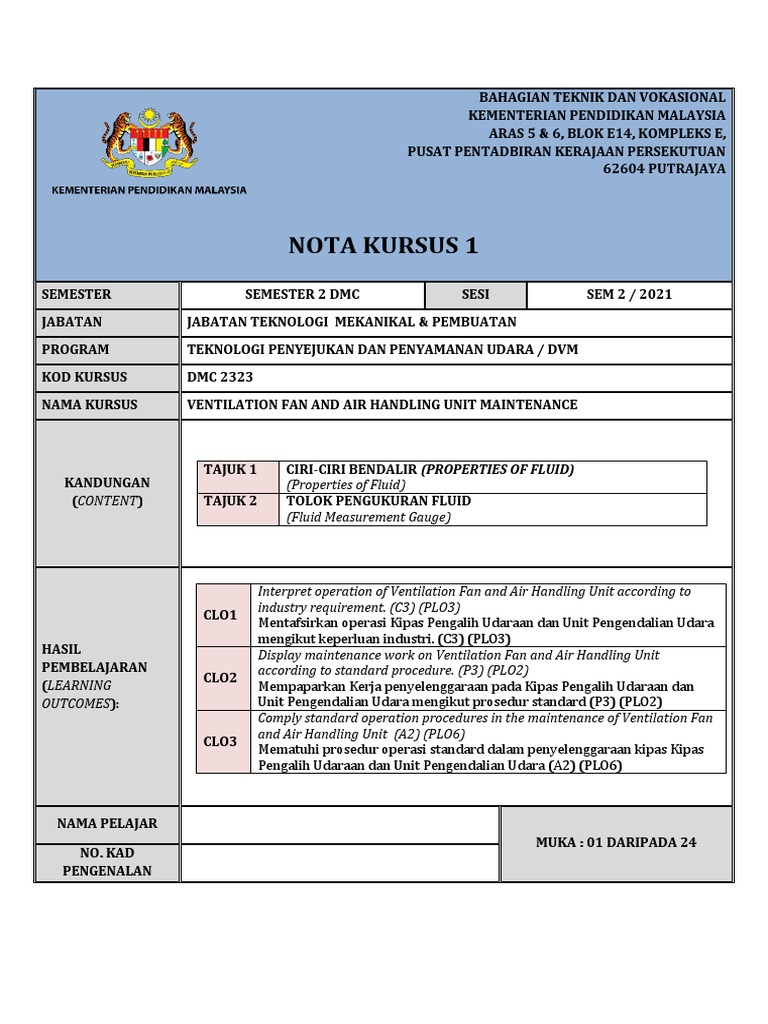 Nota Kursus 1 Dmc2323 Types of Fluid | PDF