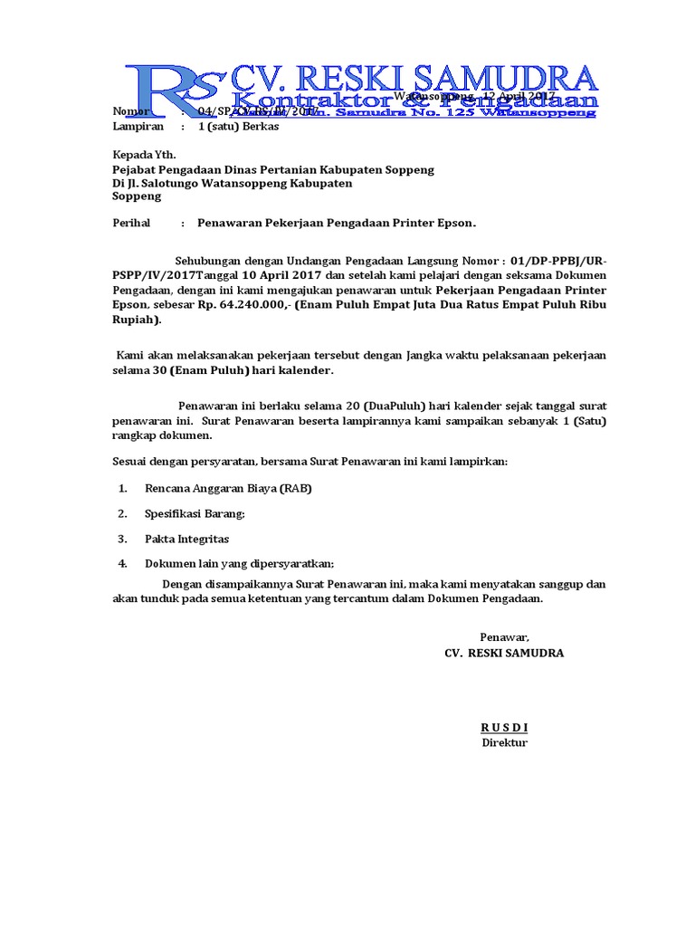 Penawaran Reski Samudra | PDF