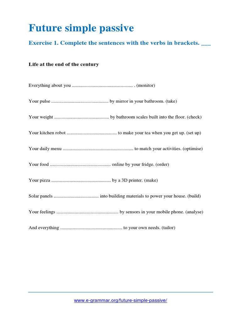 Future Simple Passive Exercise 1 | PDF