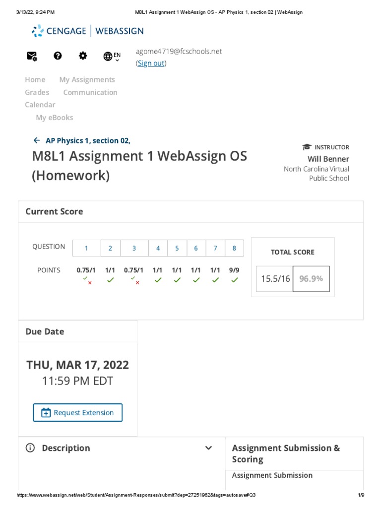 M8L1 Assignment 1 WebAssign OS - AP Physics 1, Section 02 - WebAssign ...