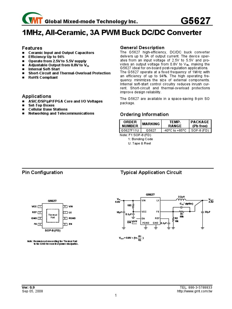 1Mhz, All-Ceramic, 3A PWM Buck DC/DC Converter: Global Mixed-Mode Technology Inc | PDF ...