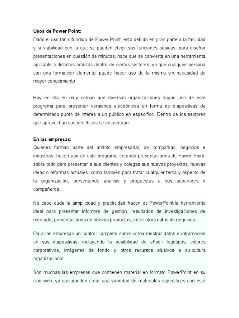 Usos de Power Point | PDF | Microsoft PowerPoint | Business
