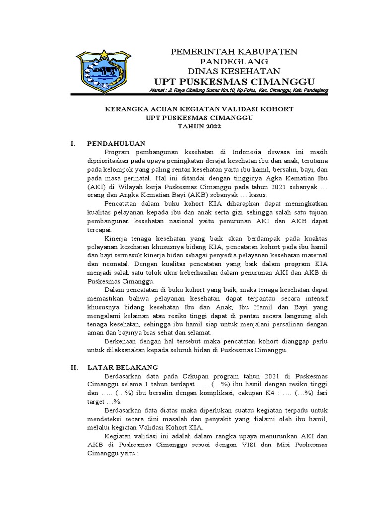 KAK Validasi Kohort | PDF | Kesehatan Holistik
