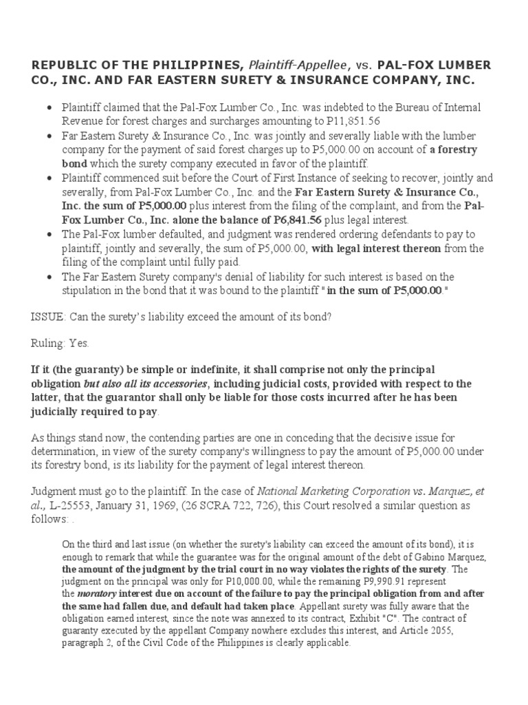 Republic Vs Pal Fox and Far East | PDF | Surety | Guarantee