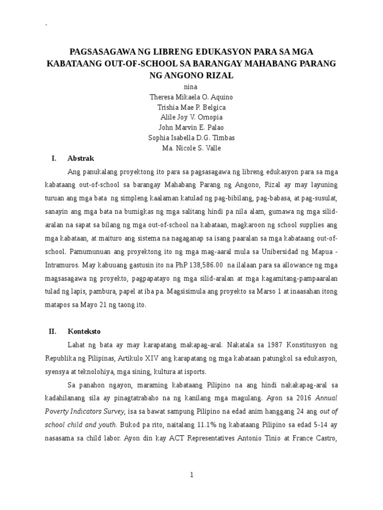 Panukalang Proyekto | PDF