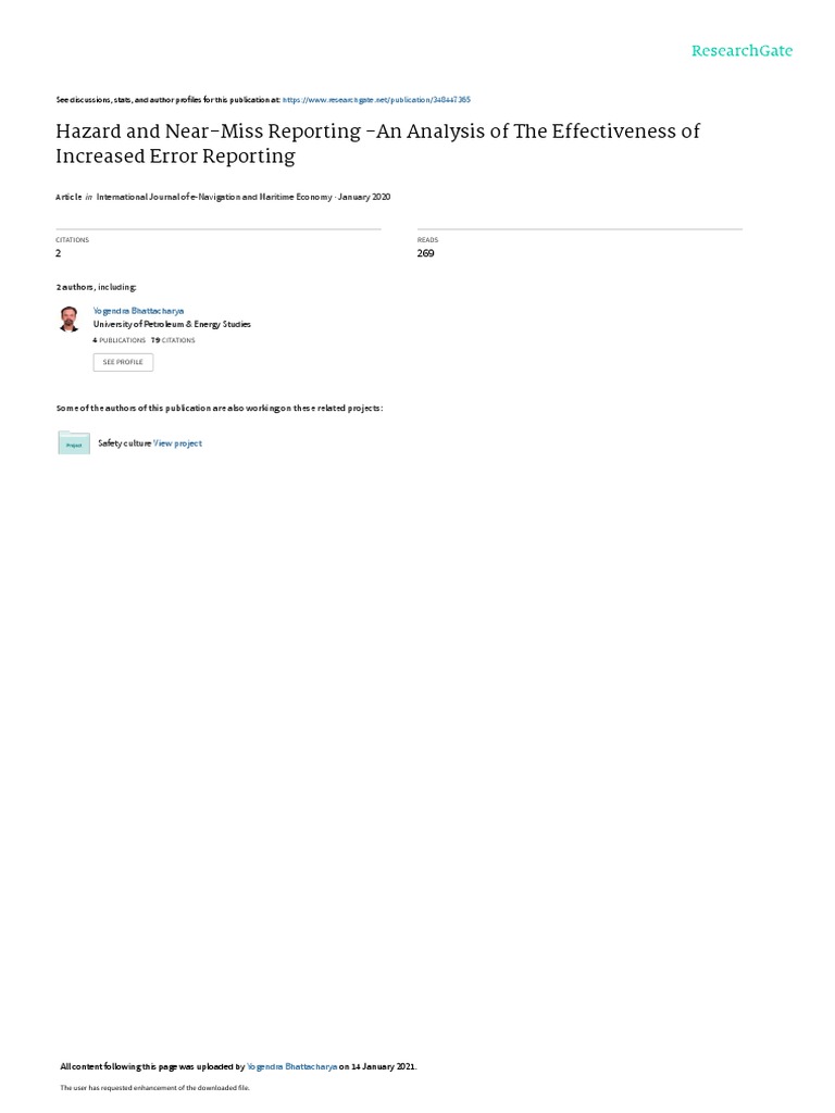 Hazard and Near-Miss Reporting - An Analysis of The Effectiveness of ...