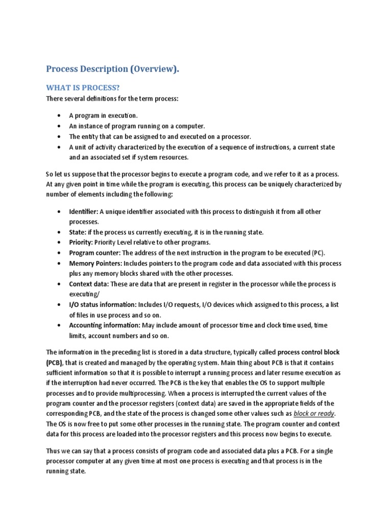Process Description | PDF | Process (Computing) | Central Processing Unit