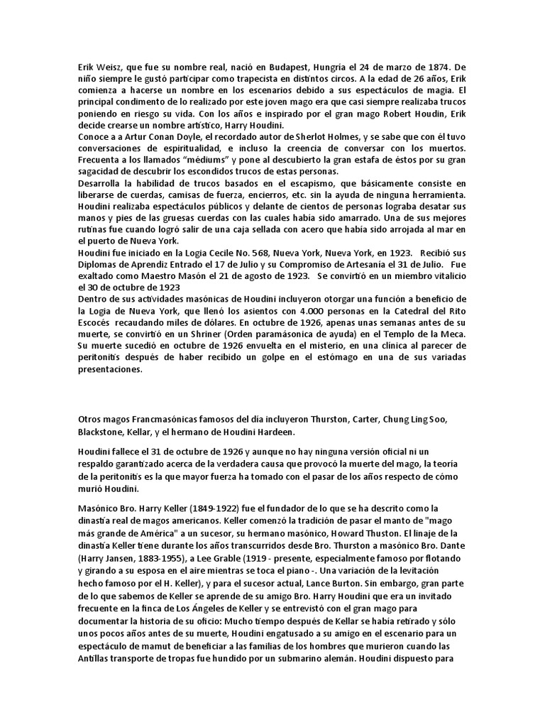 El Mago Houdini Mason | PDF | Harry Houdini | Masonería
