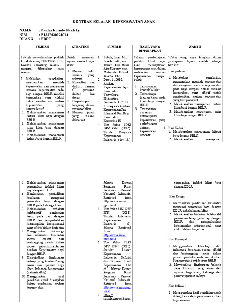 Kontrak Belajar Keperawatan Anak PBRT | PDF