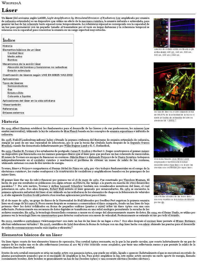 Láser - Wikipedia, La Enciclopedia Libre | PDF | Láser | Ingenieria ...