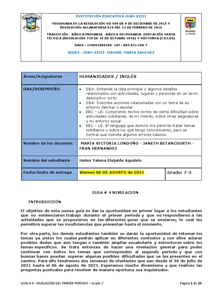 Guia 4 Ingles Grado 7 Ip 2021 Prof Janeth Betancourth Maria Victoria ...
