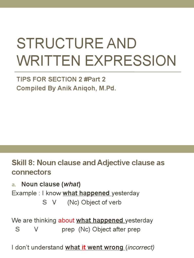Structure and Written Expression | PDF | Verb | Subject (Grammar)