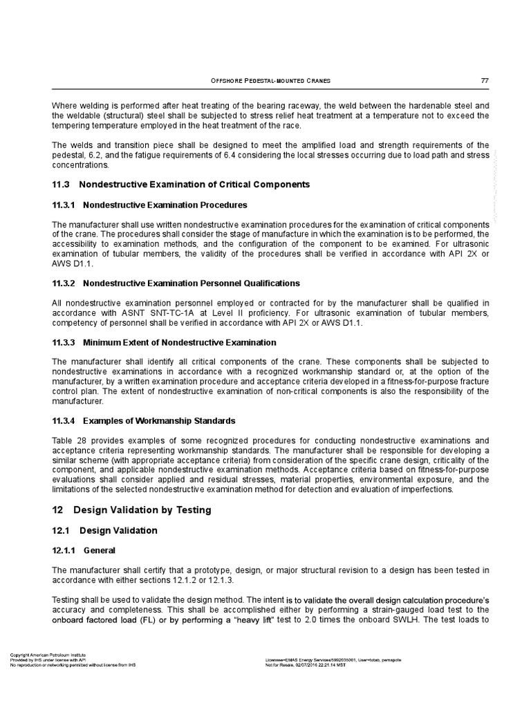 API Spec 2C 7th Offshore Pedestal-Mountedd Cranes - Section12 ...