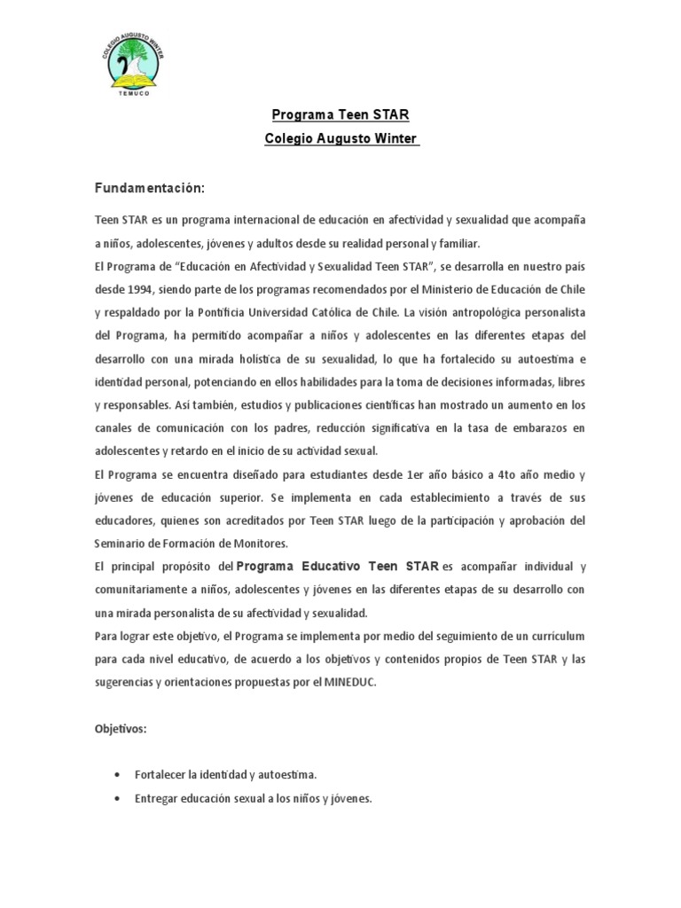 Programa Teen Star | PDF | La sexualidad humana | Plan de estudios