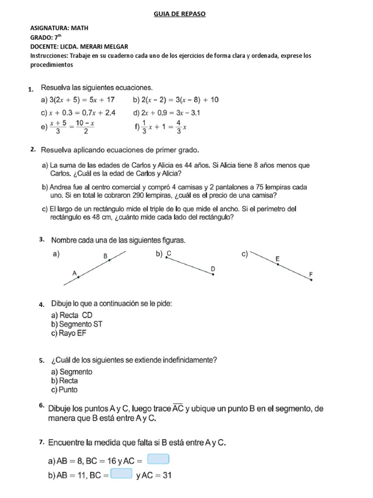 Guía de Repaso #2 7th Math 3P | PDF