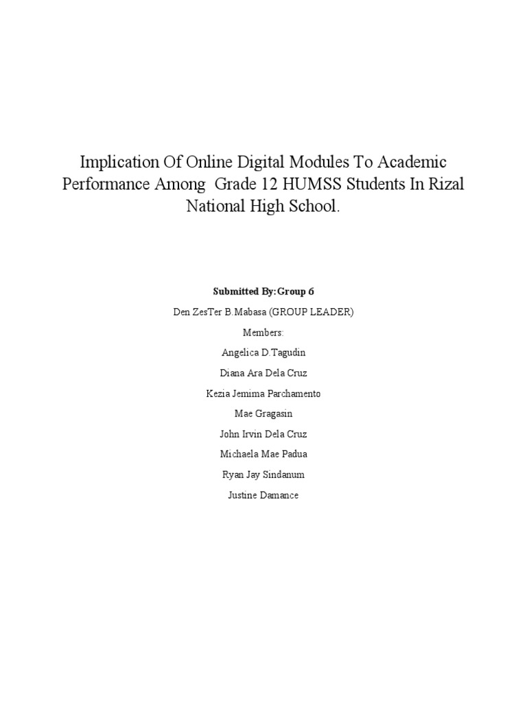 Implication of Online Digital Modules To Academic Performance Among ...