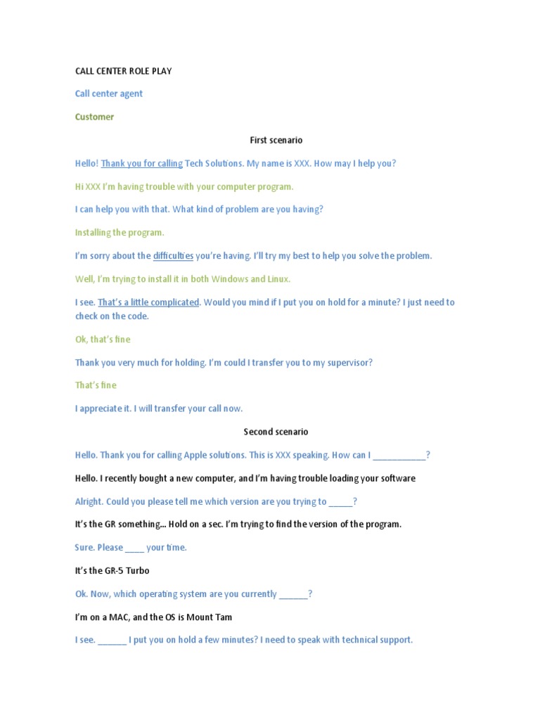 Call Center Role Play PDF