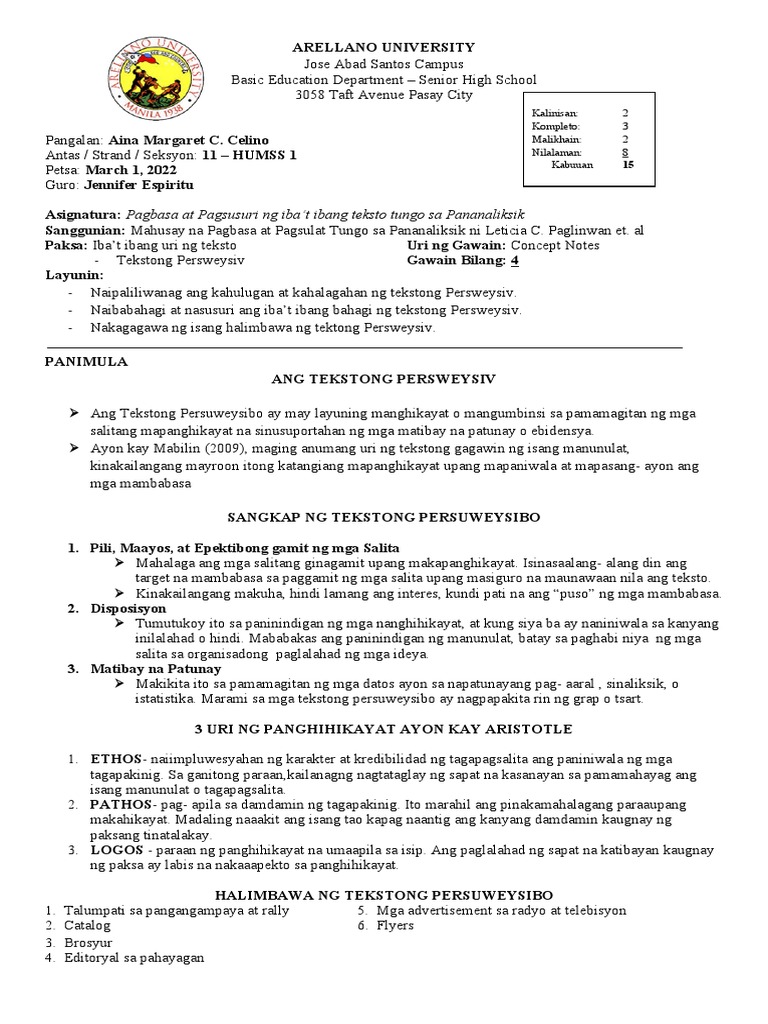 DLP 4 - Tekstong Persweysiv | PDF