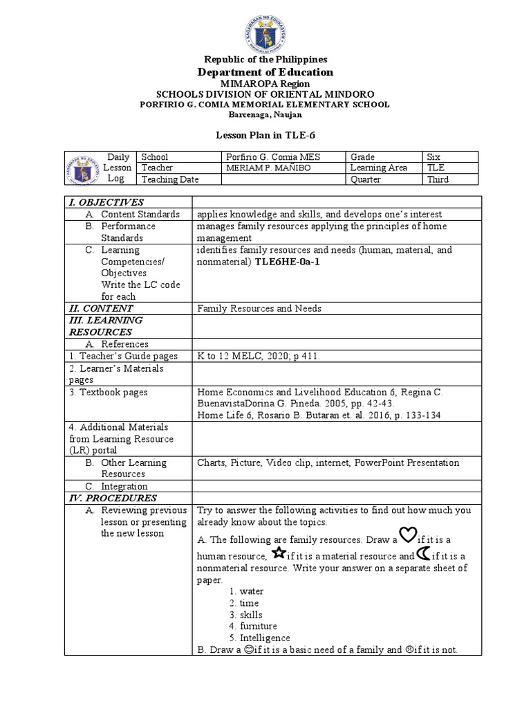 Department of Education: I. Objectives | PDF | Family | Resource