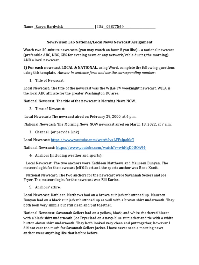 Newsvision Lab National/Local News Newscast Assignment | Download Free ...