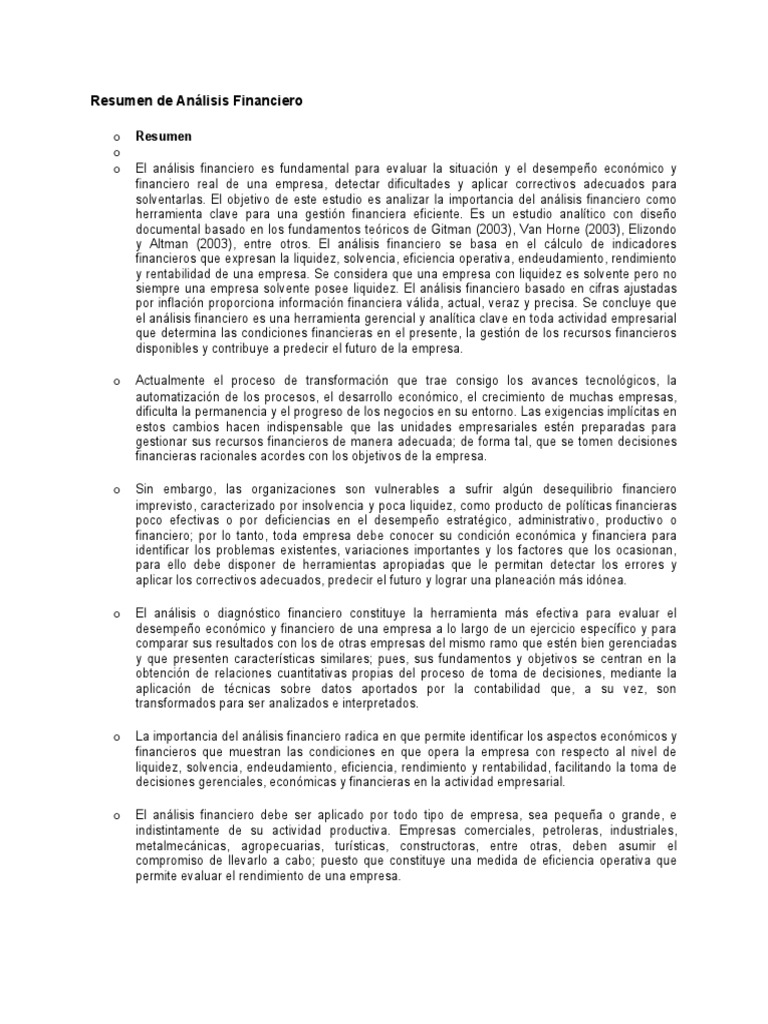 Resumen Sobre Analisis Financiero | PDF | Ratio financiero | Capital de ...