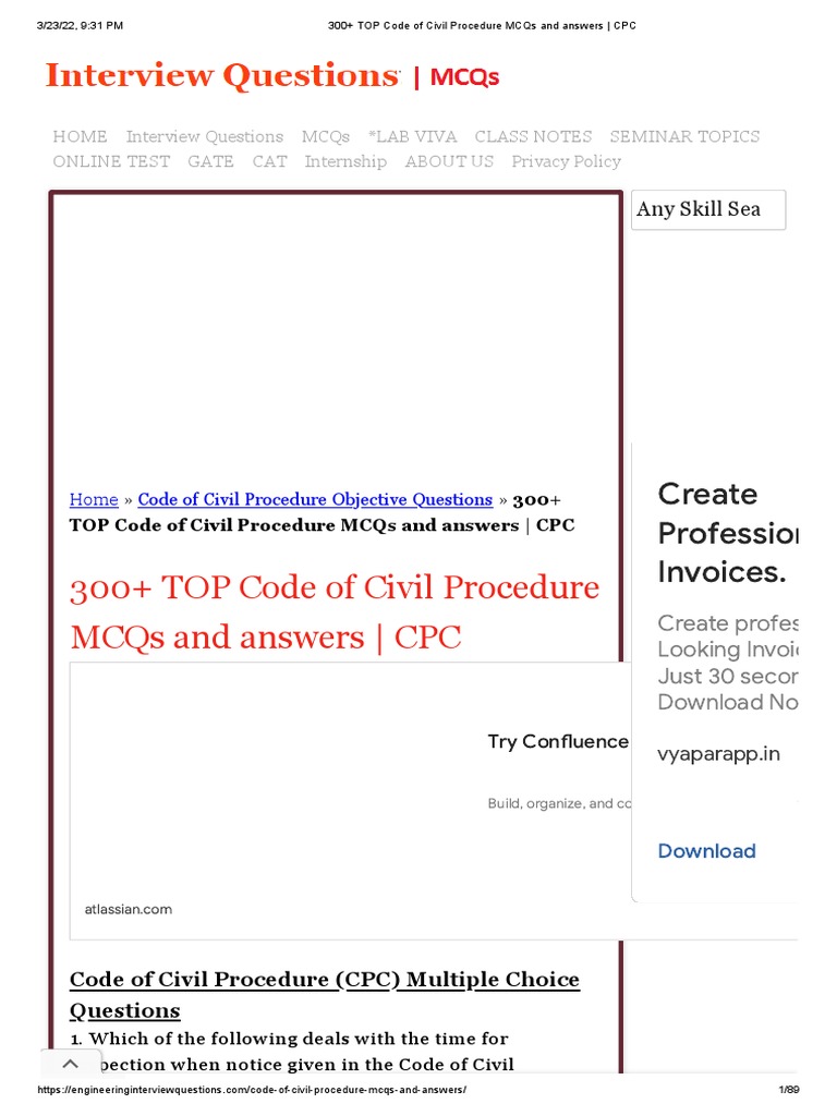 300+ TOP Code of Civil Procedure MCQs and Answers - CPC | PDF | Lawsuit | Judgment (Law)