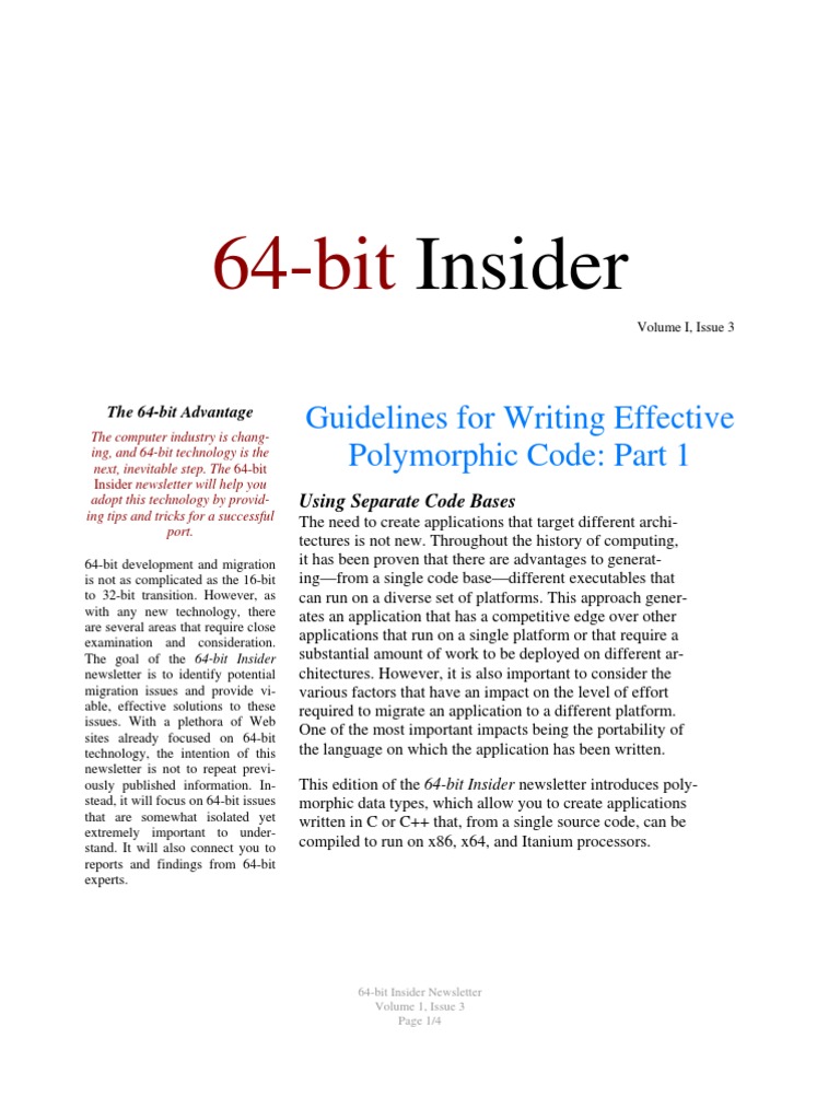 64-Bit Insider Volume 1 Issue 3 | PDF | 64 Bit Computing | Pointer (Computer Programming)