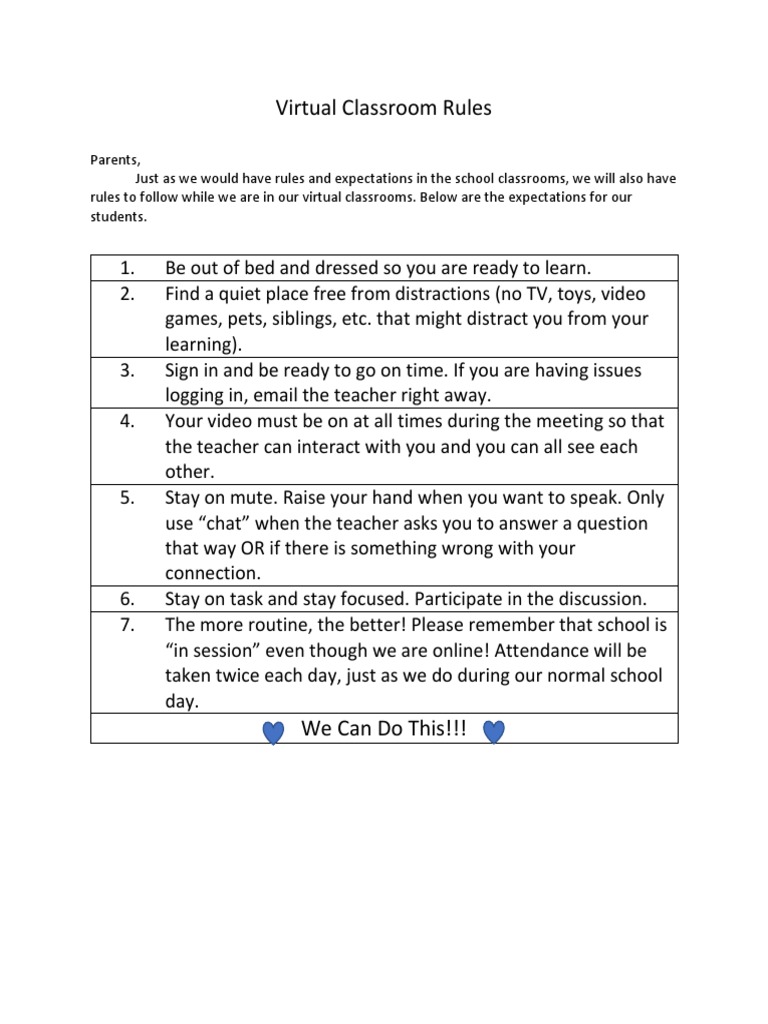 Virtual Classroom Rules | PDF