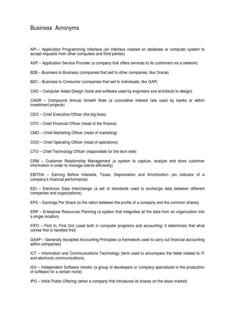 Essential Business Acronyms Explained | PDF | Point Of Sale | Customer ...
