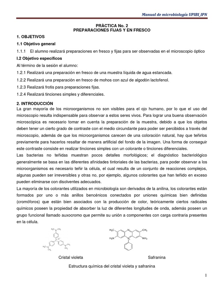 2 Práctica Preparaciones Fijas y en Frescom | PDF | Tinción | Las bacterias